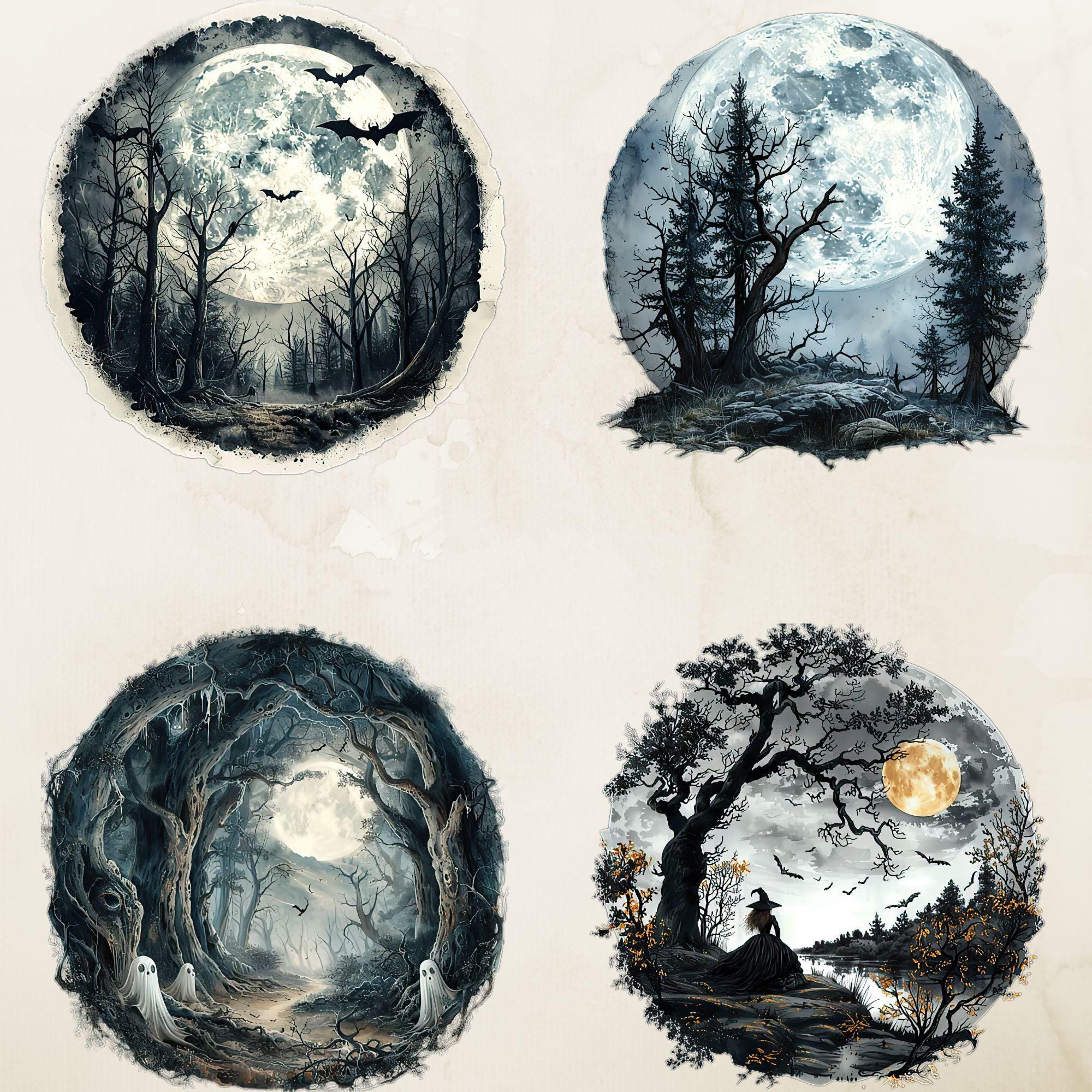 Spooky Full Moon Clipart, Halloween Party Decor, Full Moon Png, Glowing ...