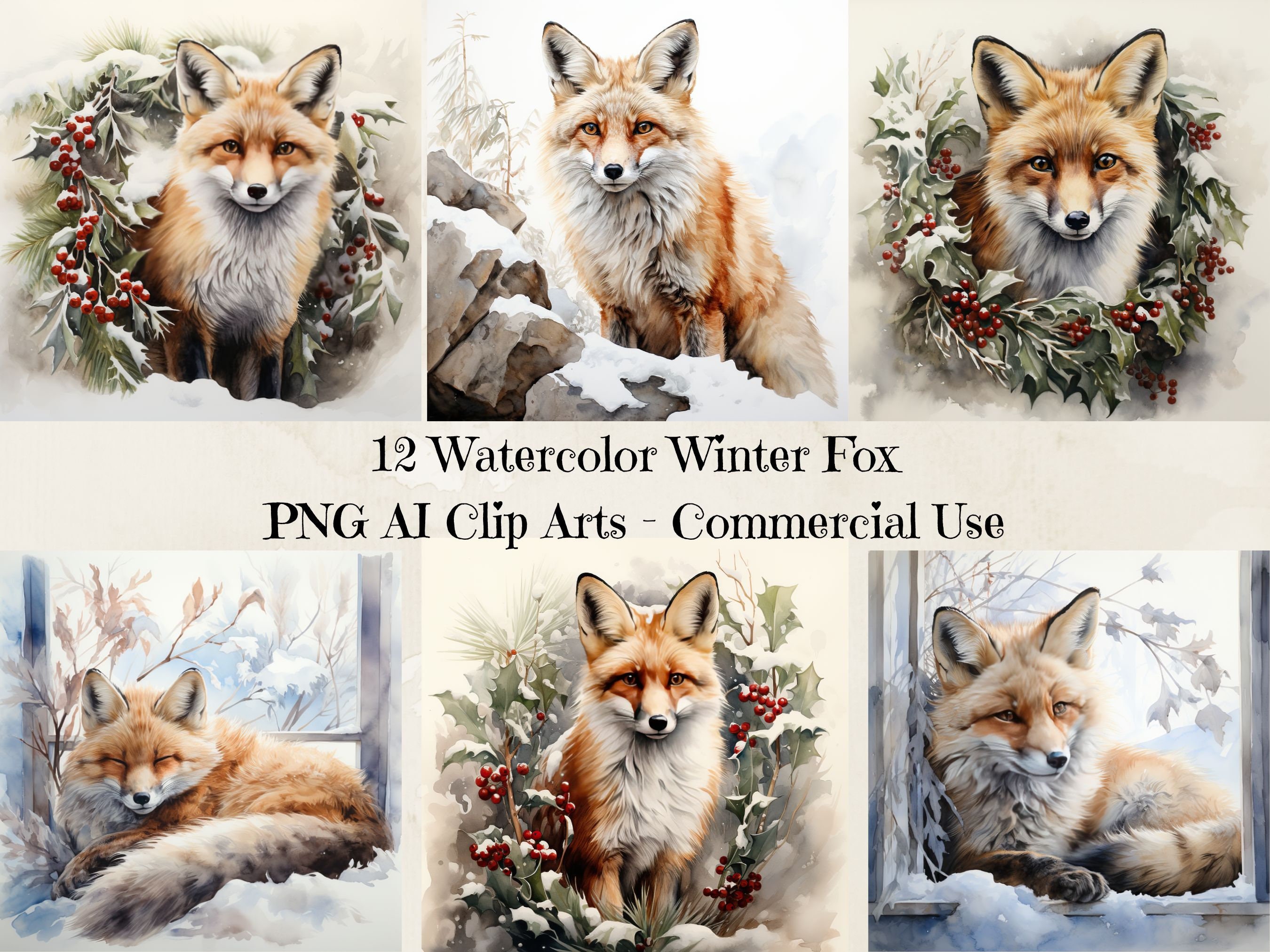 Winter Fox Watercolor Clipart Png, Watercolor Fox Clipart, Printable ...