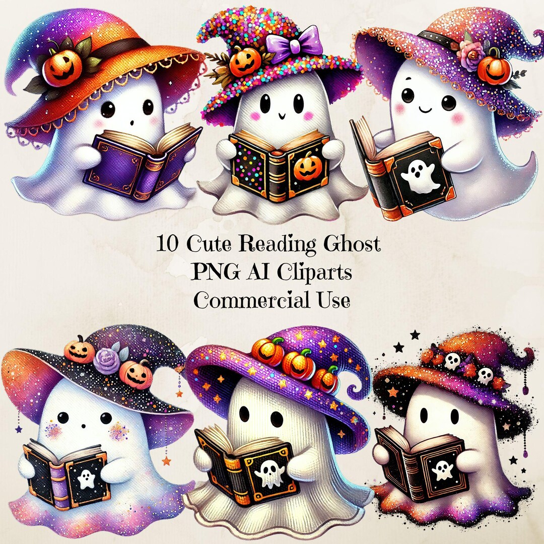 Reading Ghost Clipart, Ghost Reading Book Png, Book Lover Png, Reading ...