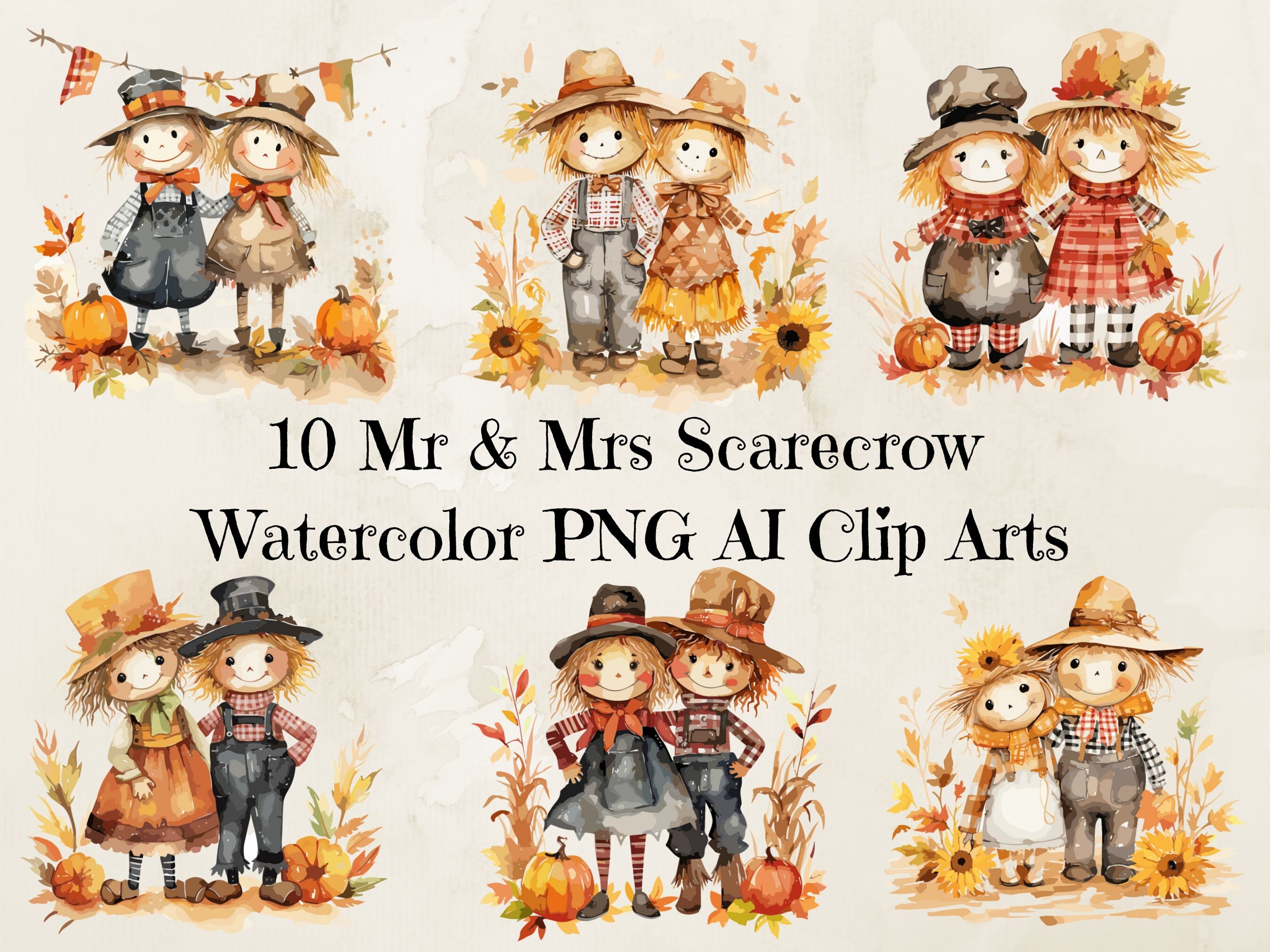 Watercolor Scarecrow Clipart Bundle Scarecrow Clipart Autumn - Etsy