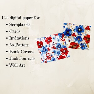 Red White and Blue Flower Digital Paper, Red White Blue Flowers Repeat ...