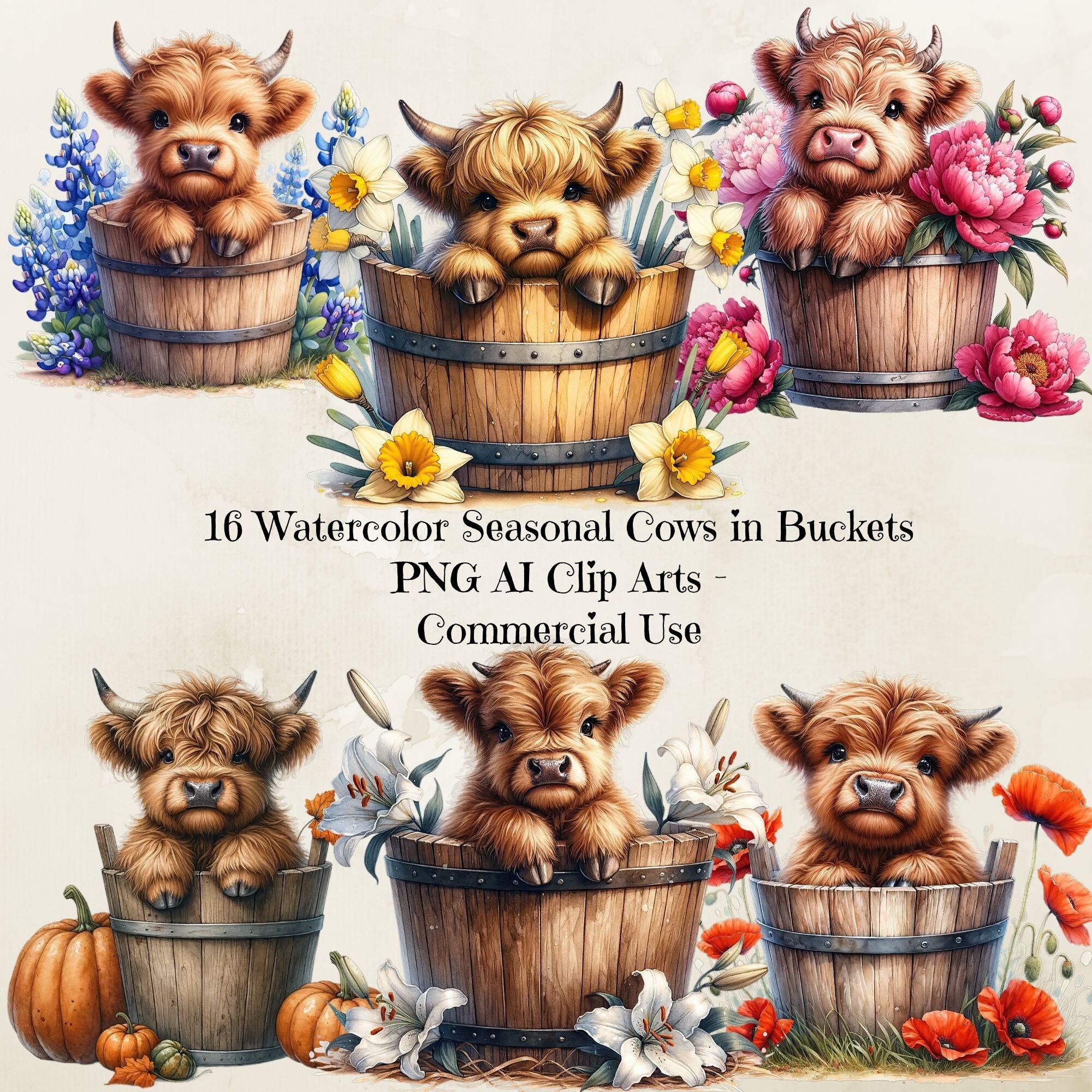 Highland Cow in Bucket Clipart, Highland Cow in A Bucket Png, Highland ...