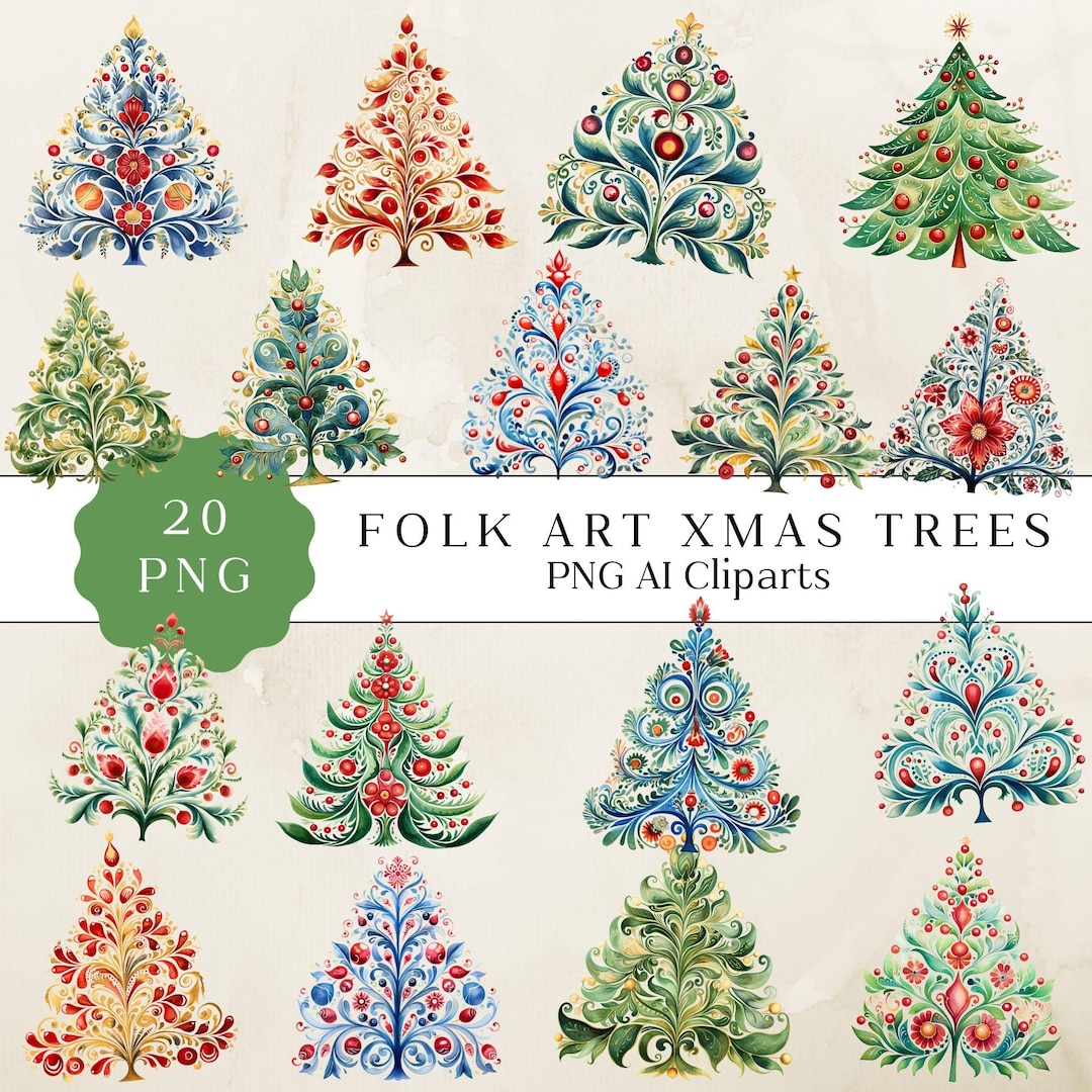 Watercolor Scandinavian Christmas Clipart, Folk Art Christmas Png ...