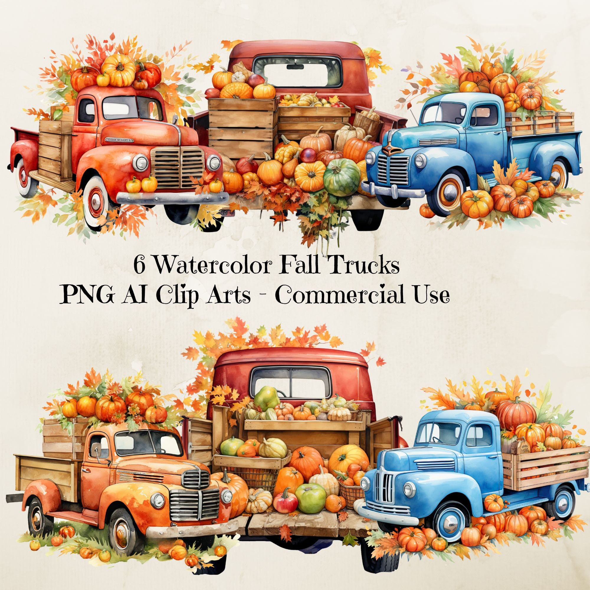 Watercolor Pickup Truck Clipart, Fall Truck Png, Pumpkins Harvest, Fall ...