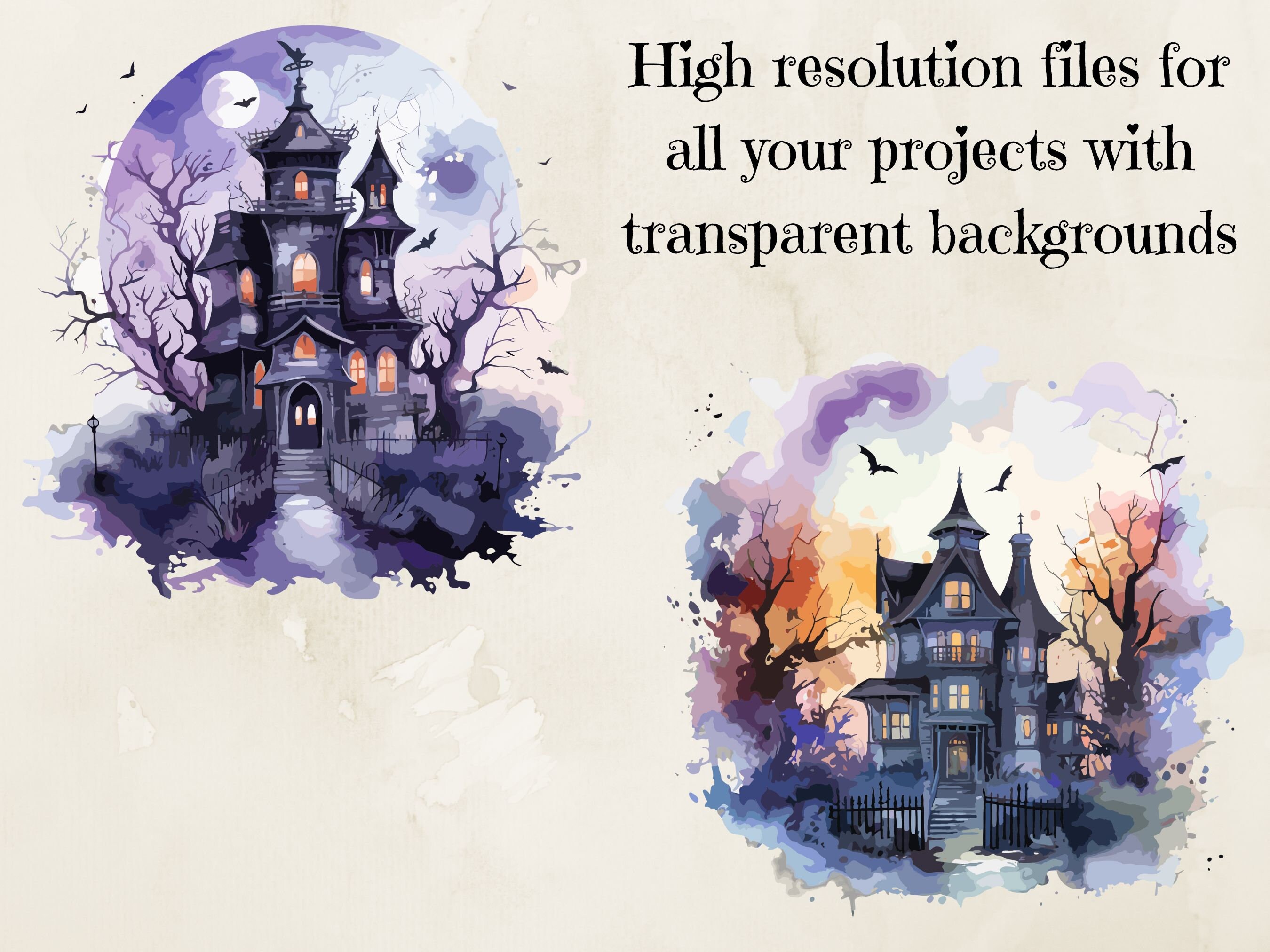 Halloween House Clipart, Haunted House, Spooky Clip Art, Watercolor ...