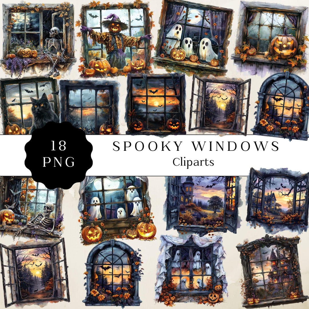 Halloween Spooky Window Clipart, Halloween Window Graphics, Halloween ...
