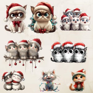 Quirky Christmas Cat Clipart, Funny Holiday Cats, Whimsical Cat ...