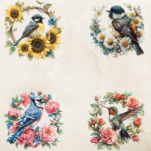 Watercolor Bird in Floral Wreath Png, Bird in Wreath, Watercolor Spring ...