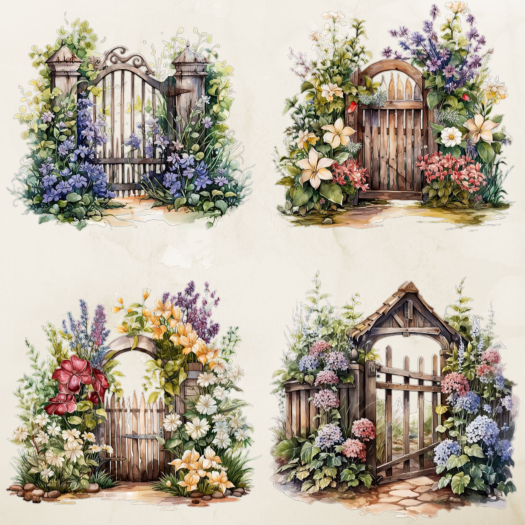 Garden Gate Clipart, Garden Watercolor Clipart, Secret Garden Entrance ...