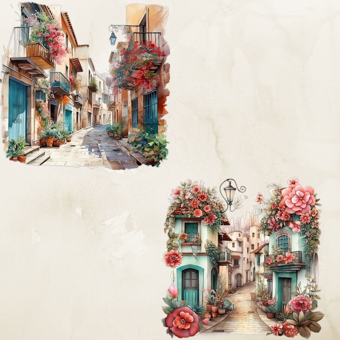 Summer in the City Clipart, Watercolor Summer City Clipart, Summer Girl ...