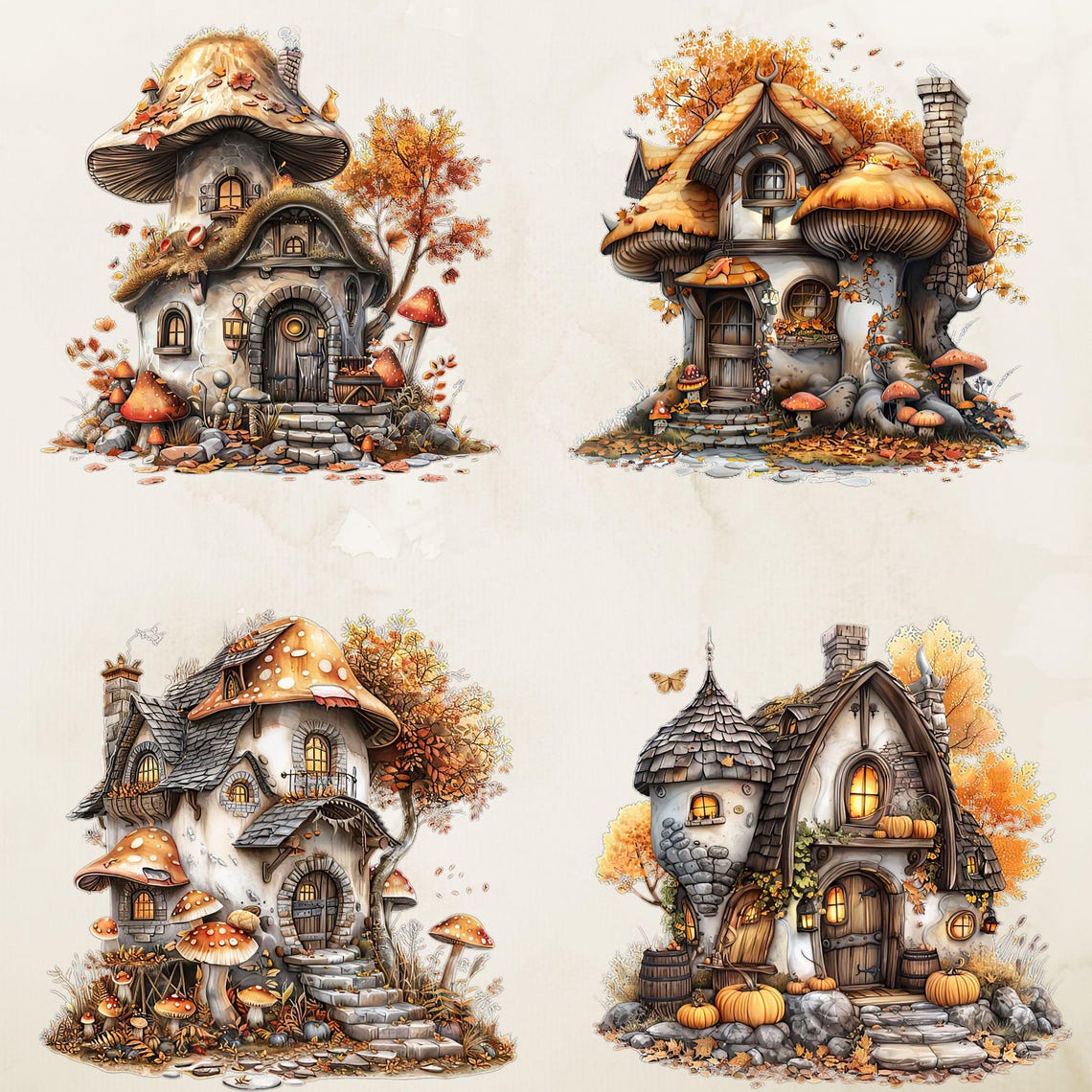 Watercolor Autumn Fairy House Clipart, Pumpkin Fantasy PNG (digital ...