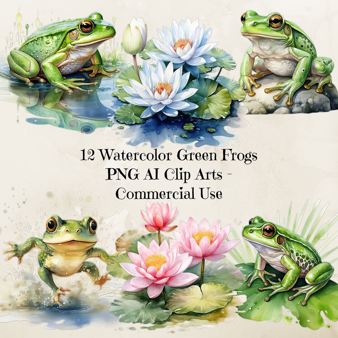 Watercolor Clipart Green Frogs, Cute Frogs, Frog PNG, Frog Png Graphic ...