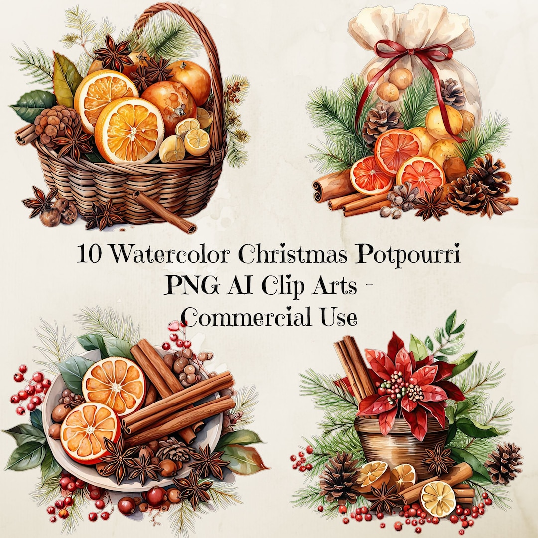 Christmas Potpourri Clipart, Watercolor Christmas Potpourri, Card ...