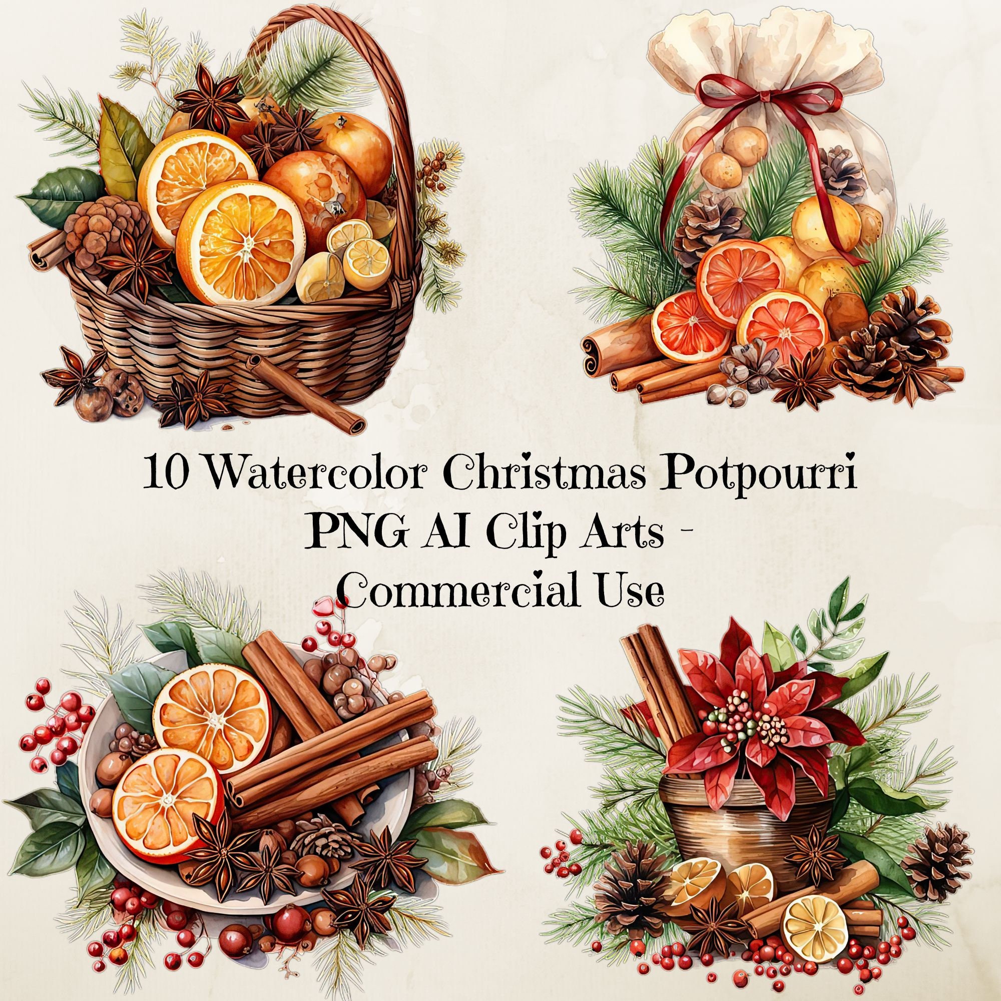 Christmas Potpourri Clipart, Watercolor Christmas Potpourri, Card ...
