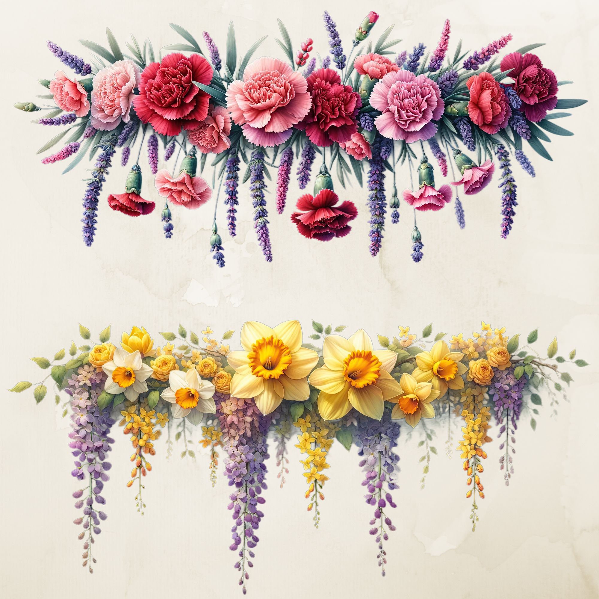 Spring Flower Garland Clipart, Spring Yellow Floral Garlands, Spring ...