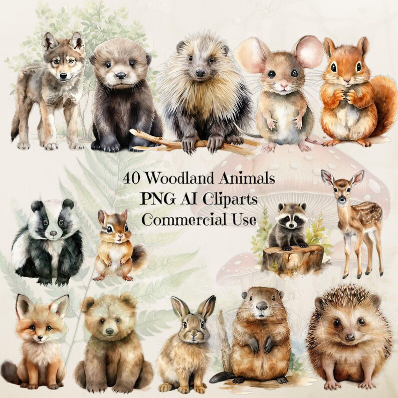 Woodland Creatures Clipart Pack, Fox Bear Deer Owl Bunny Raccoon ...