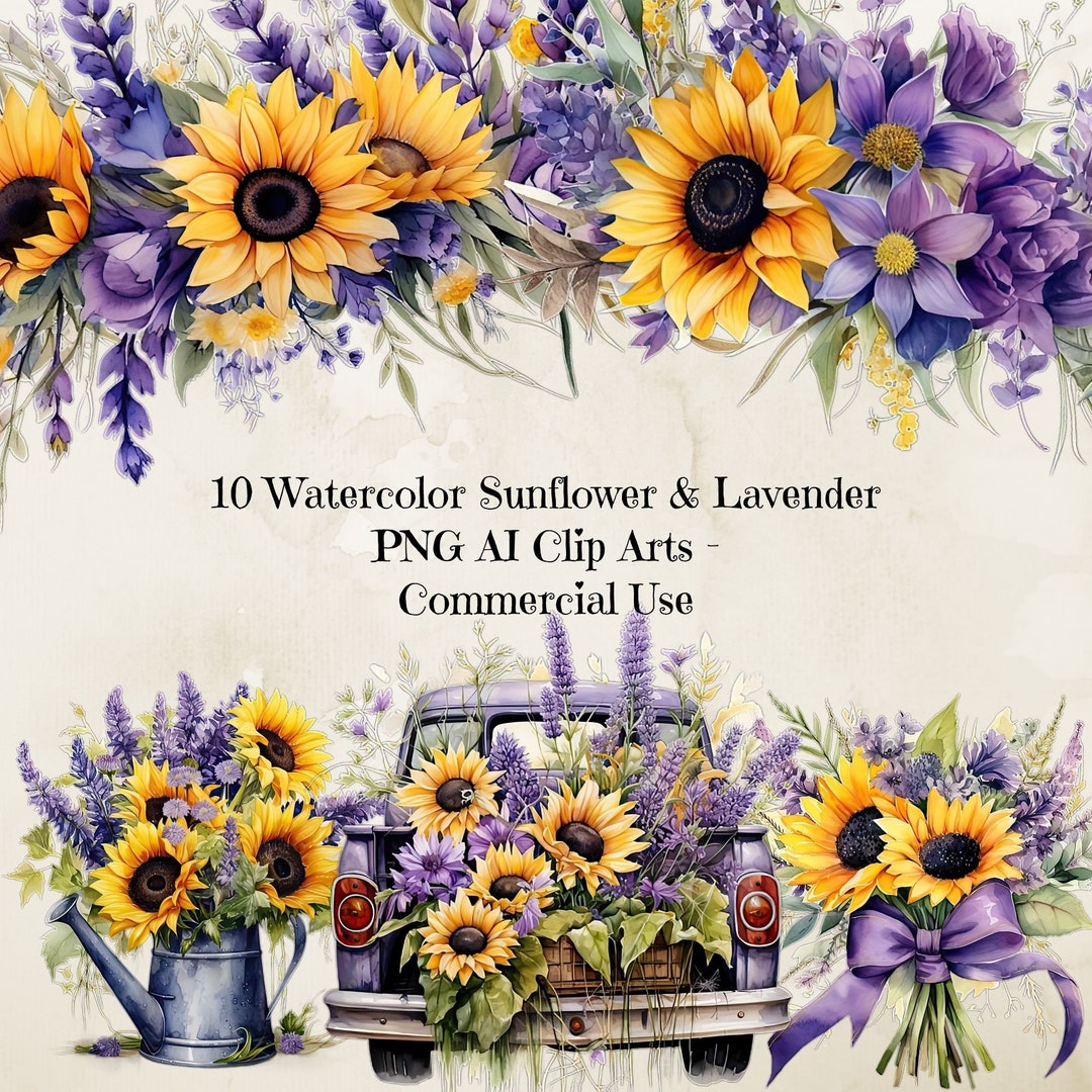 Sunflower and Lavender Clipart, Sunflower Pickup Truck Clipart Png ...