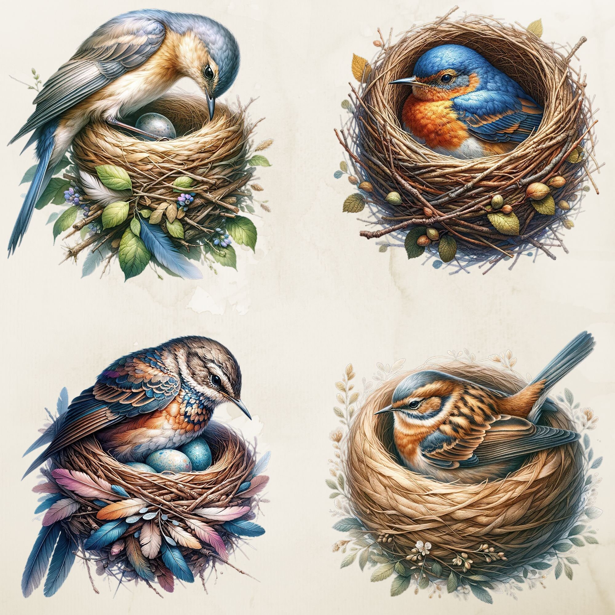 Bird Nesting Clipart, Bird Nest Clipart, 10 Png Spring Watercolor ...