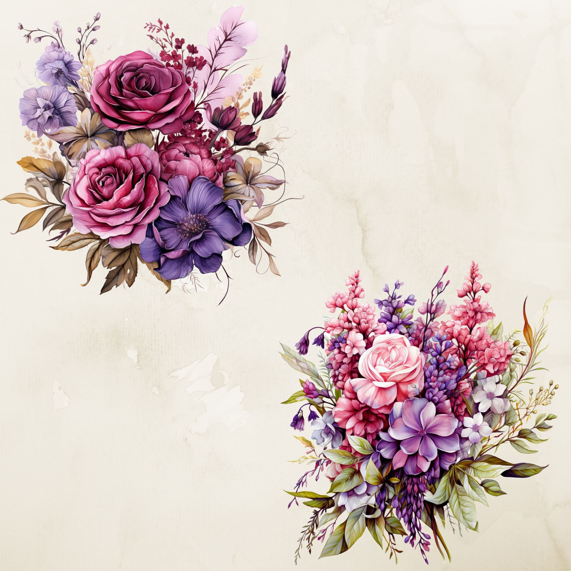 Purple Floral Clipart Floral Watercolor Clipart Violet - Etsy