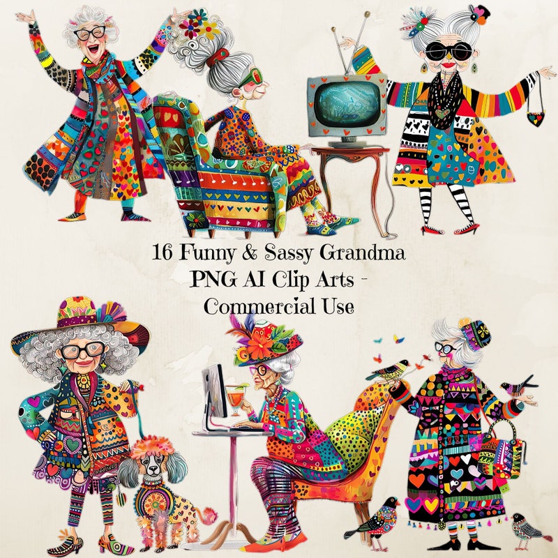 Funny Old Lady Clipart - Etsy