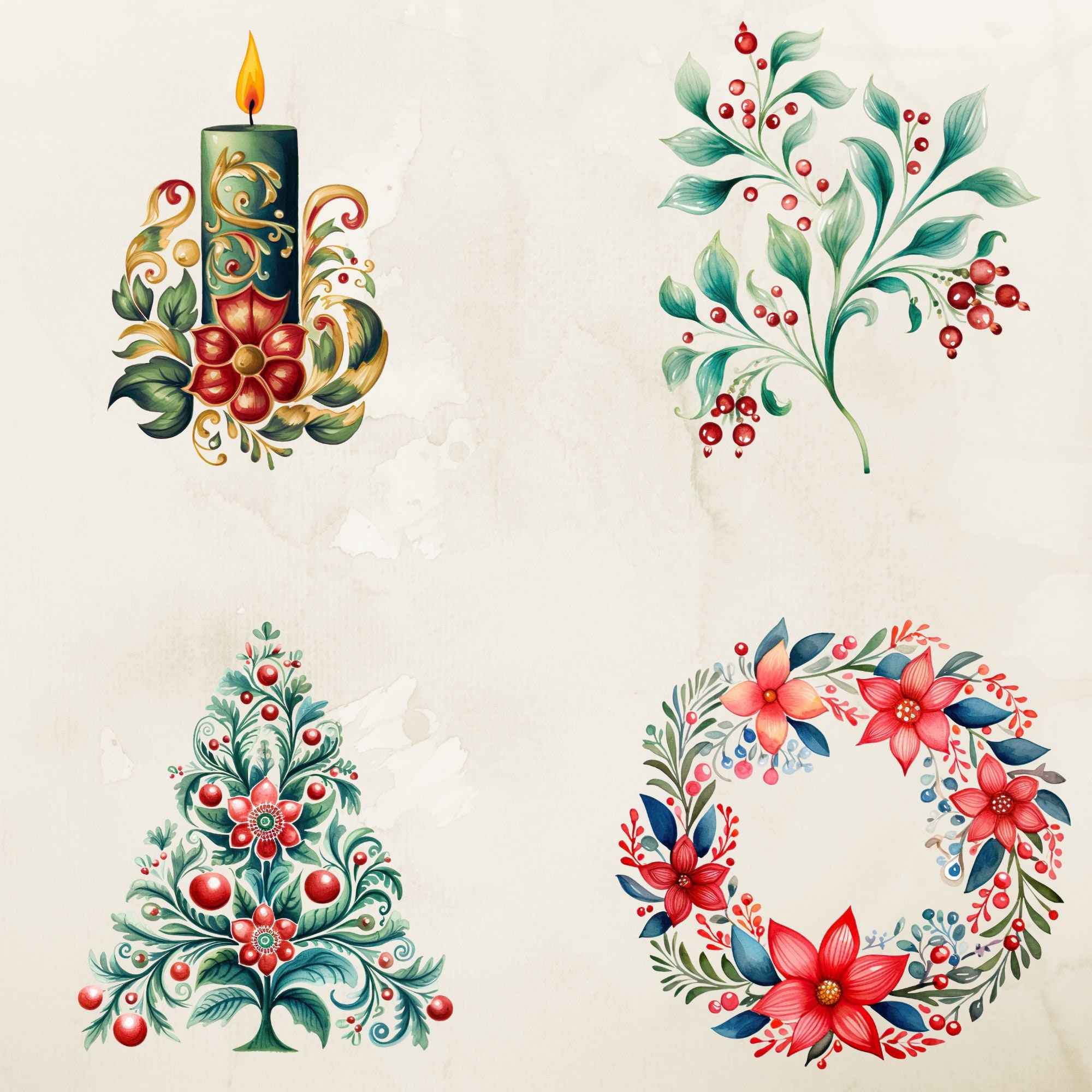 Folk Art Christmas Png Clipart, Scandinavian Christmas Clipart, Festive ...