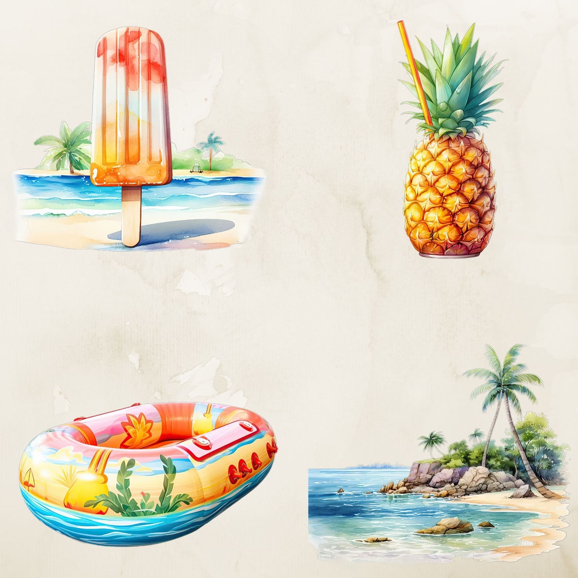 Summer at the Beach Clipart, Summer Beach Graphics, Tropical Beach ...