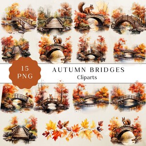 Autumn Bridge Clipart, Watercolor Fall Bridge Clipart, Fall Png, Fall ...
