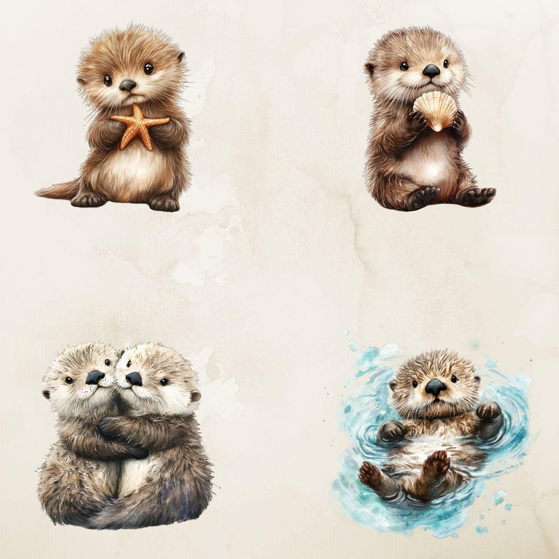 Cute Otter Watercolor Clipart, Cute Baby Otter Graphics, Sea Otter ...