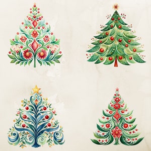 Watercolor Scandinavian Christmas Clipart, Folk Art Christmas Png ...