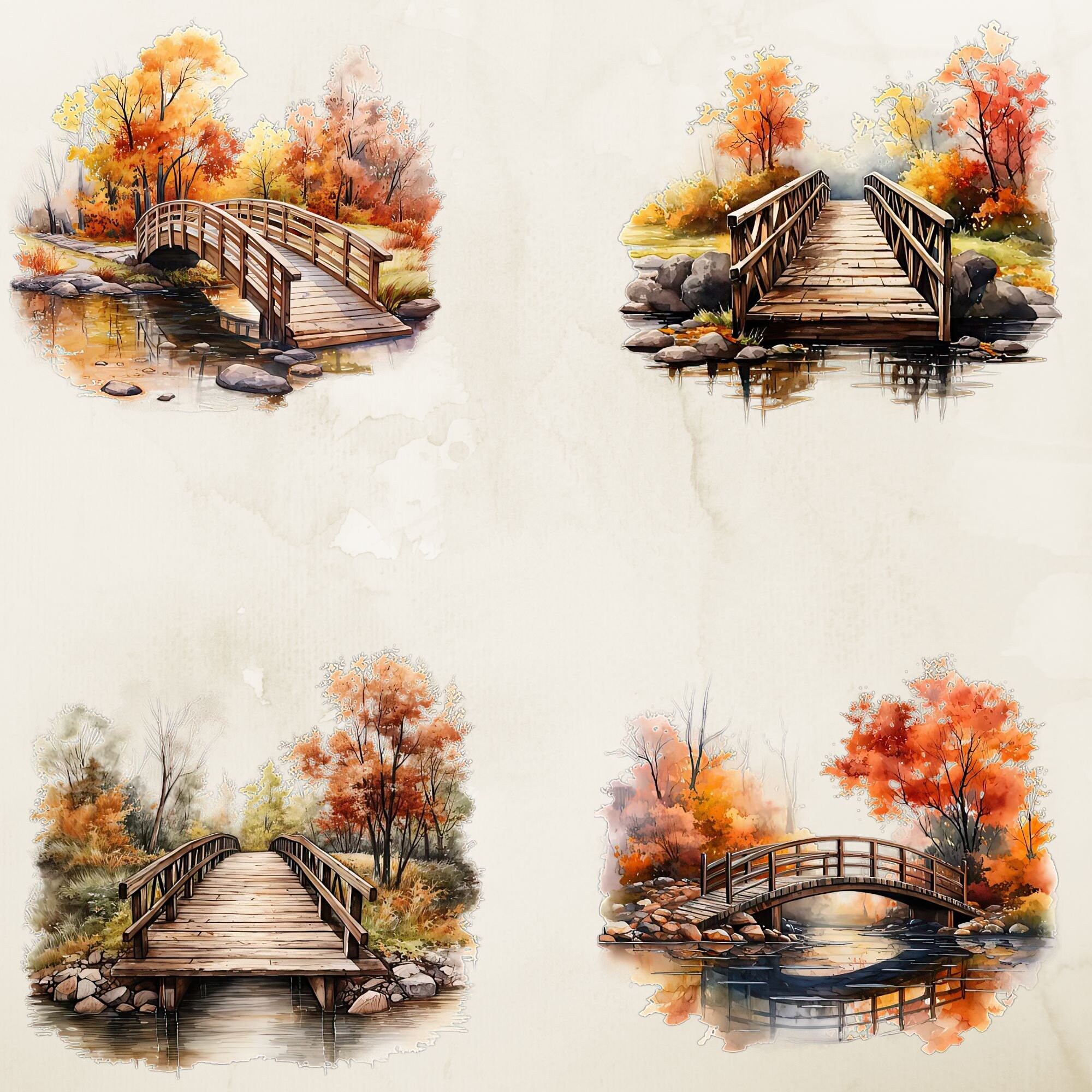 Autumn Bridge Clipart, Watercolor Fall Bridge Clipart, Fall Png, Fall ...