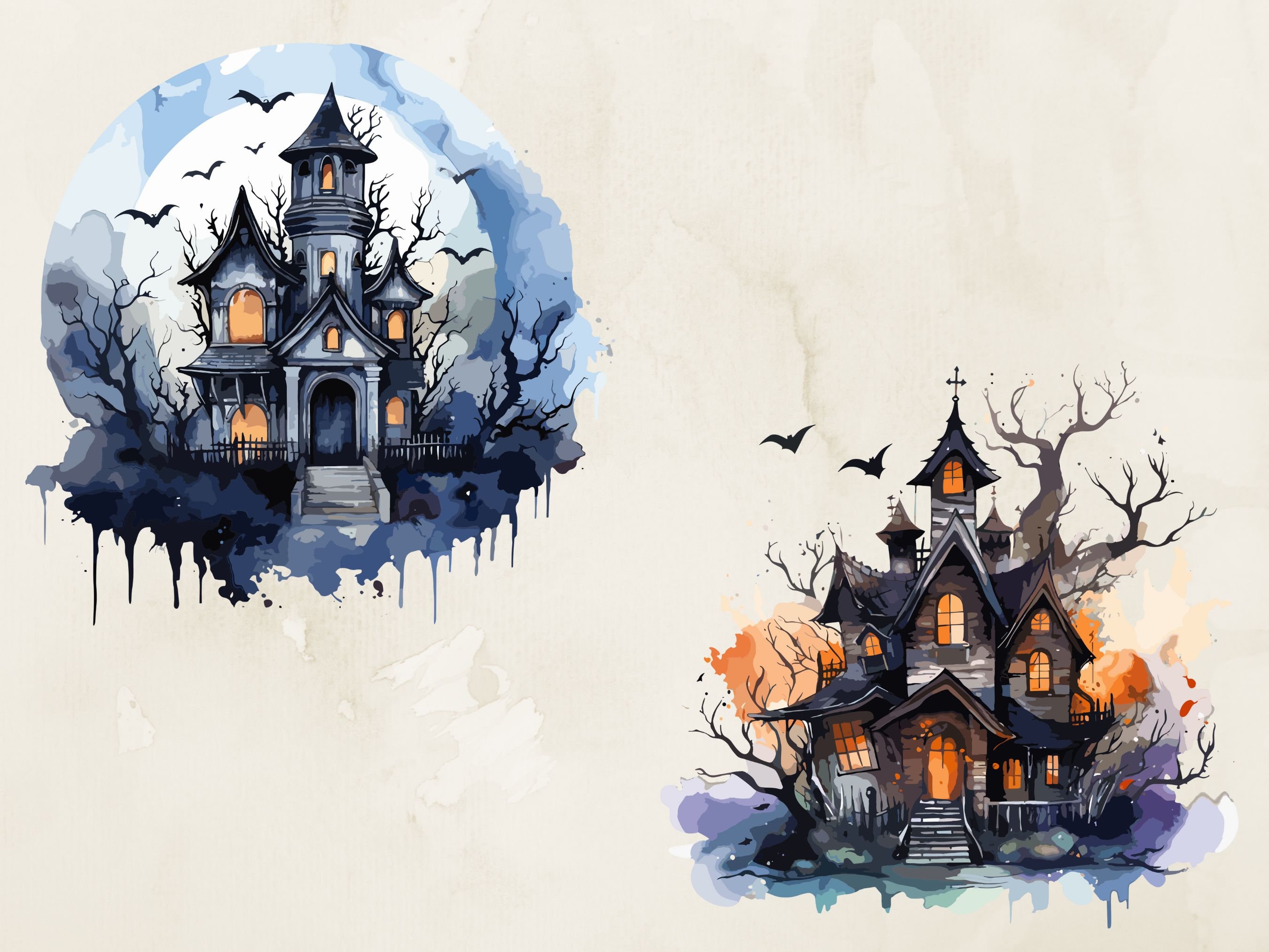 Halloween House Clipart, Haunted House, Spooky Clip Art, Watercolor ...