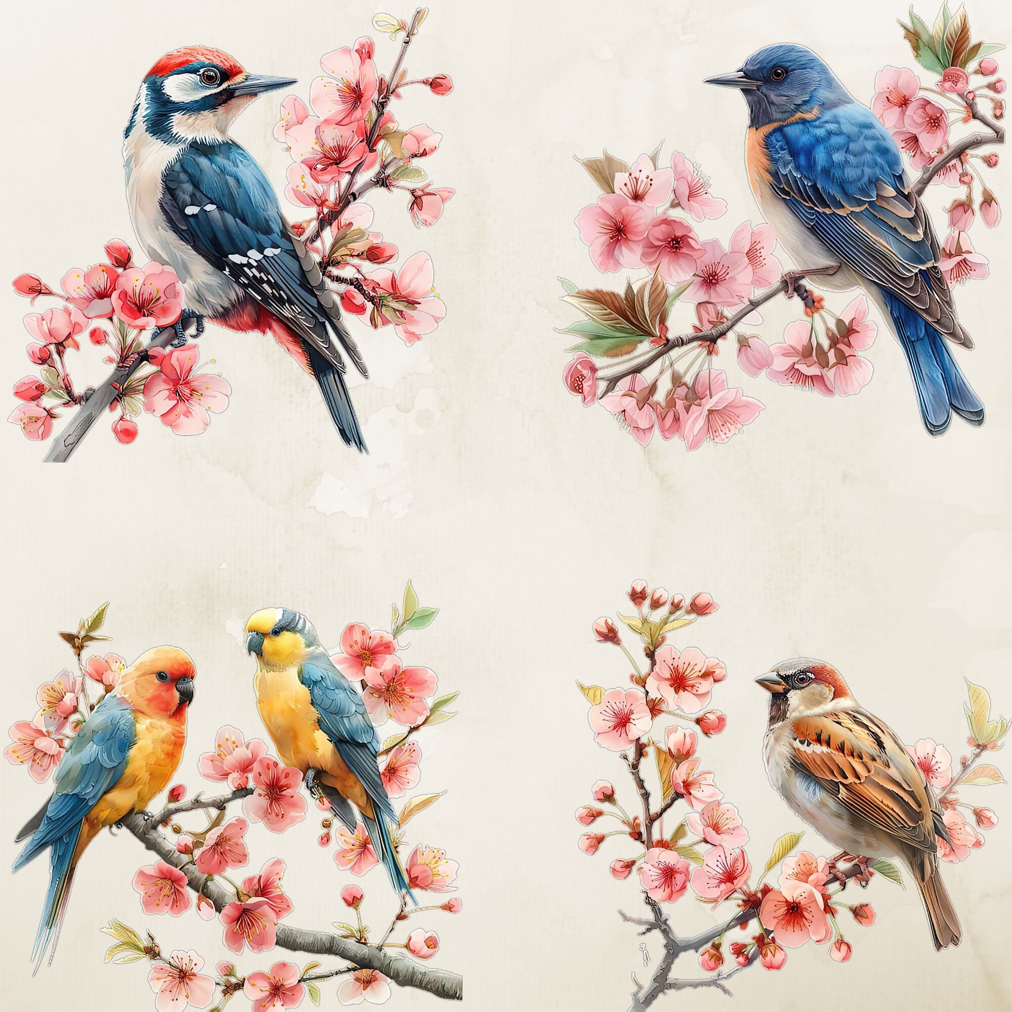 Birds and Cherry Blossoms Clipart, Birds and Blossoms Junk Journal Set ...