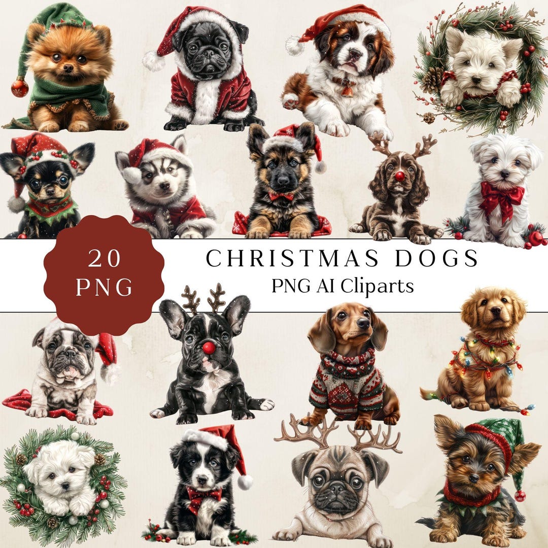 Cute Christmas Dog Clipart, Cute Puppy in Santa Hat, Holiday Art for ...