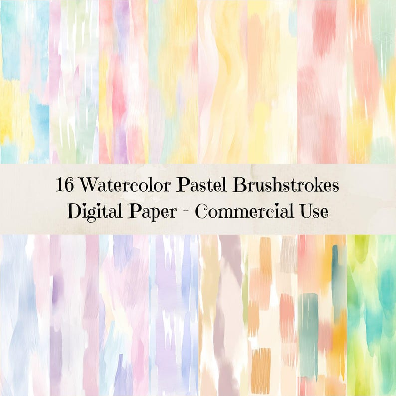 Pastel Brush Stroke Digital Paper, Colorful Brush Stroke Patterns ...