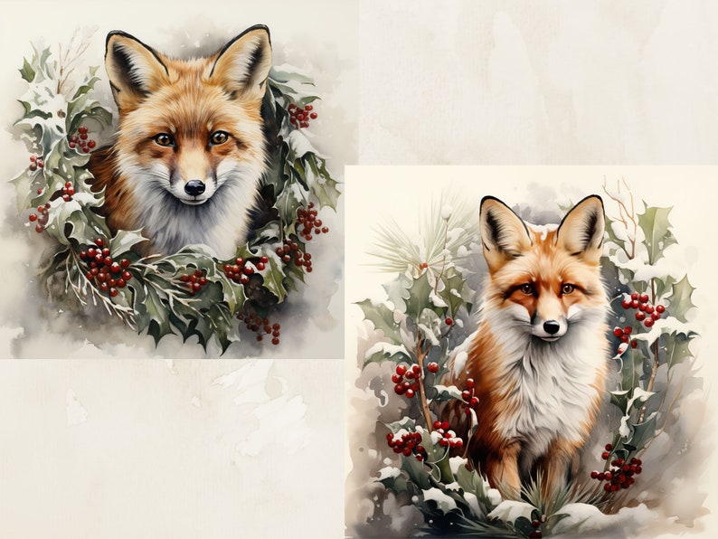 Winter Fox Watercolor Clipart Png, Watercolor Fox Clipart, Printable ...