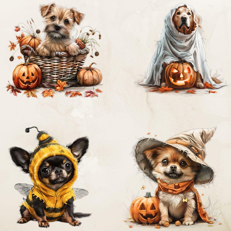 Halloween Dogs Clipart, Dogs in Costumes, Halloween Dogs Clip Art, Cute ...