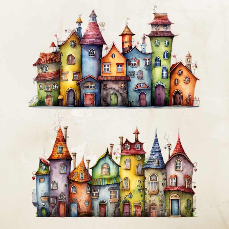 Quirky Whimsical House Clipart, Mixed Media Quirky House Png Clip Art ...