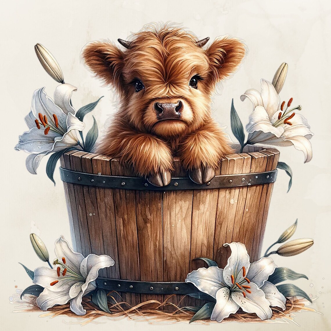 Highland Cow in Bucket Clipart, Highland Cow in A Bucket Png, Highland ...