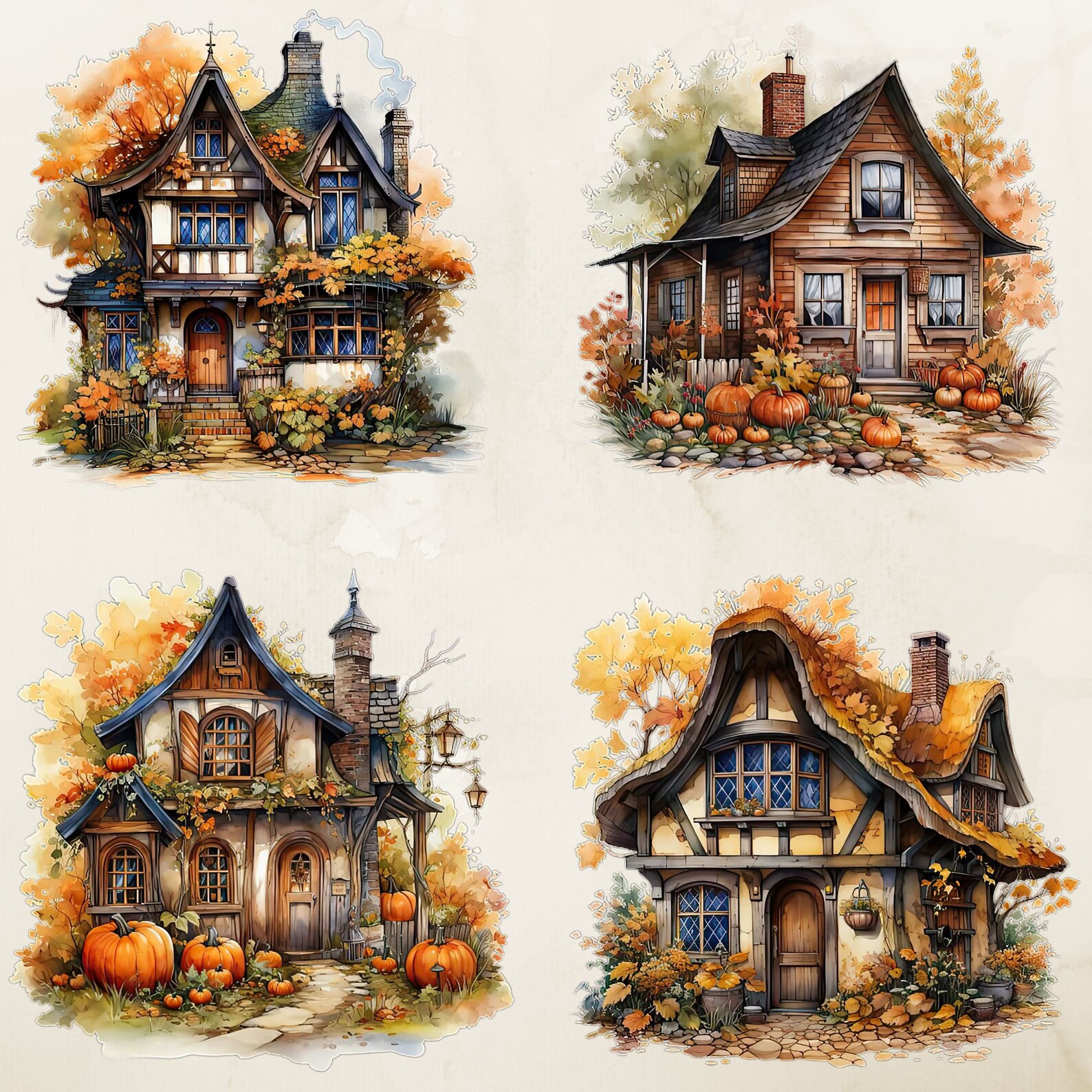 Cozy Fall House Clipart, Watercolor Autumn House, Autumn Cottage ...