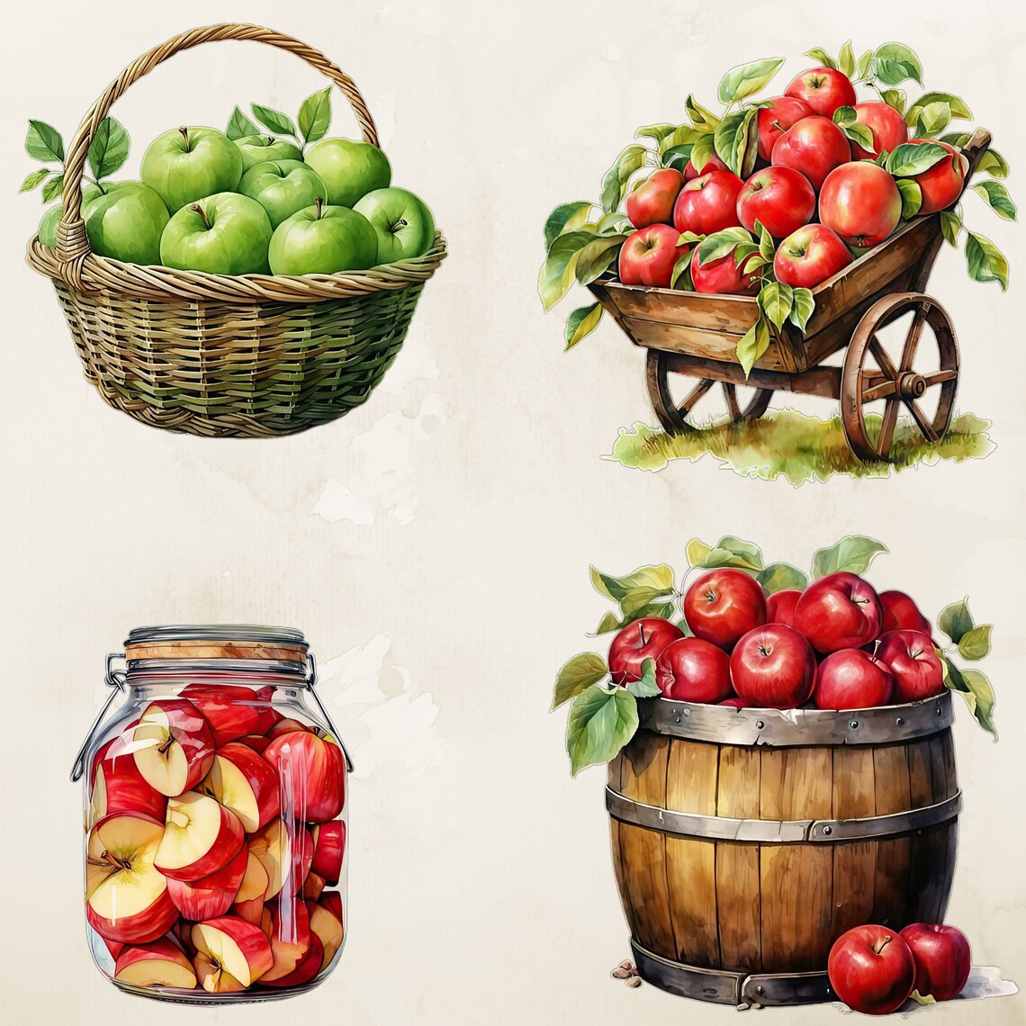 Apple Picking Clipart, Watercolor Apples Clipart, Apple Orchard ...