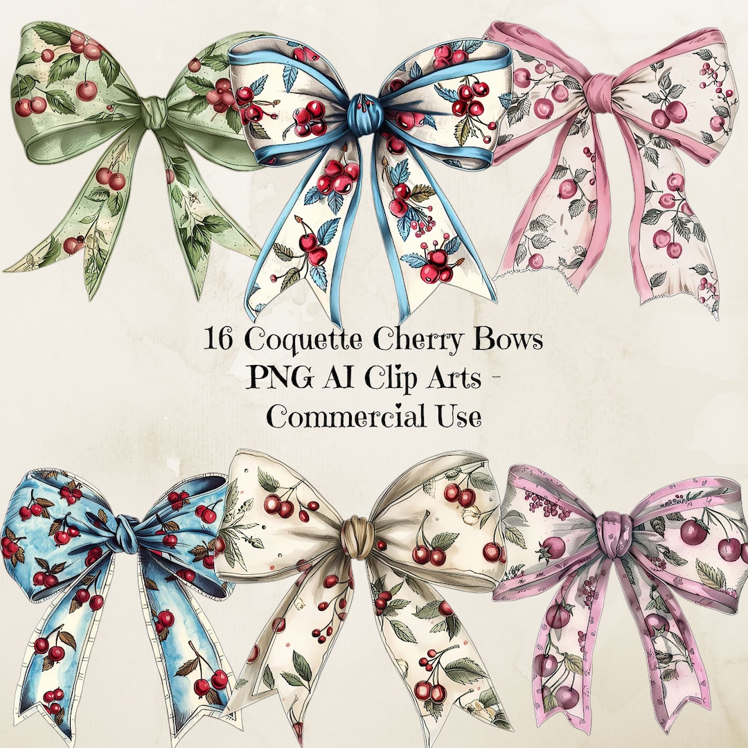 Coquette Cherry Bow Png Clipart, Coquette Watercolor Clipart, Ribbon ...