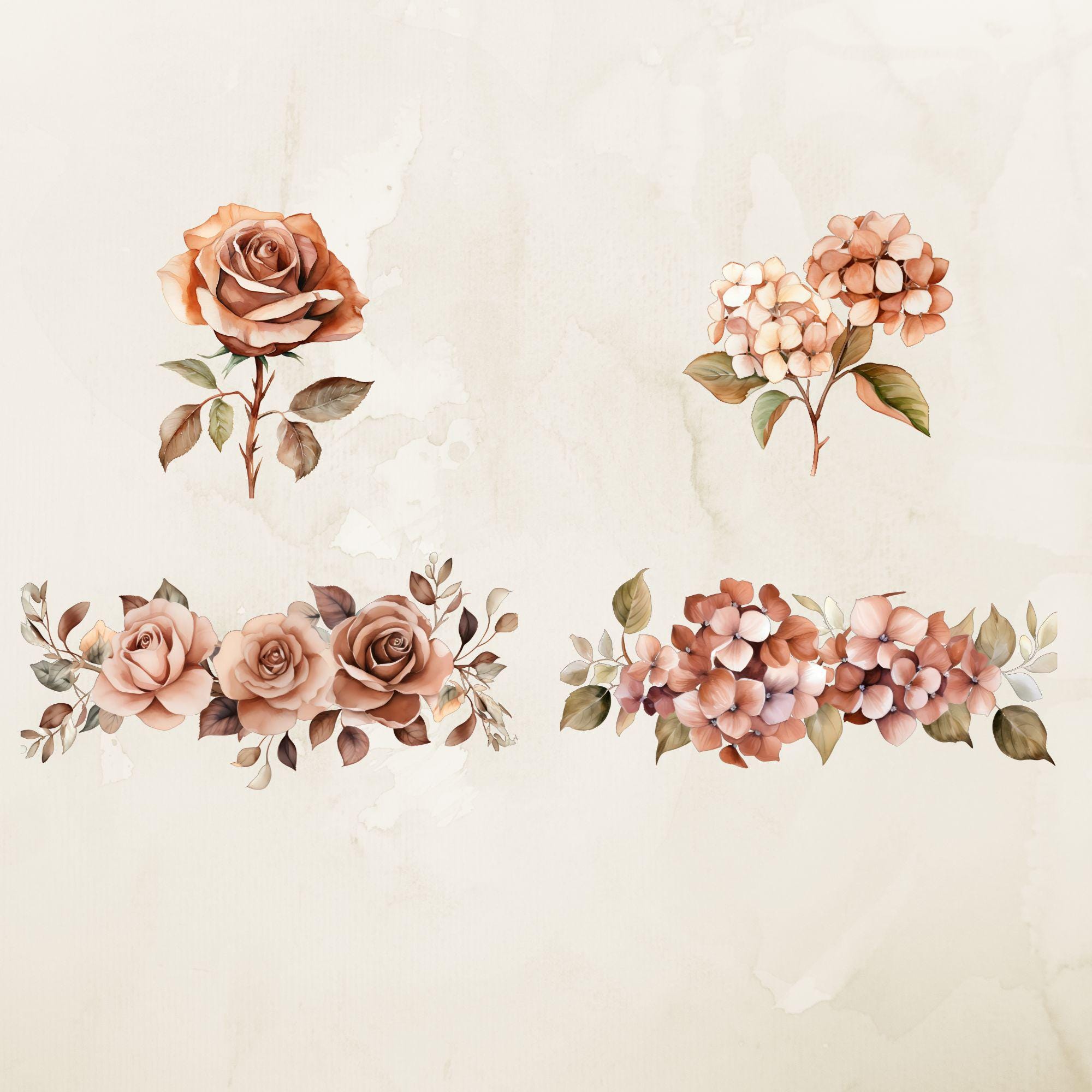 Mocha Mousse Flowers Clipart, Watercolor Flowers PNG, Watercolor ...