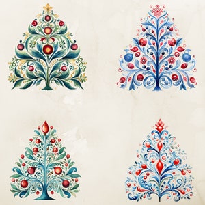Watercolor Scandinavian Christmas Clipart, Folk Art Christmas Png ...