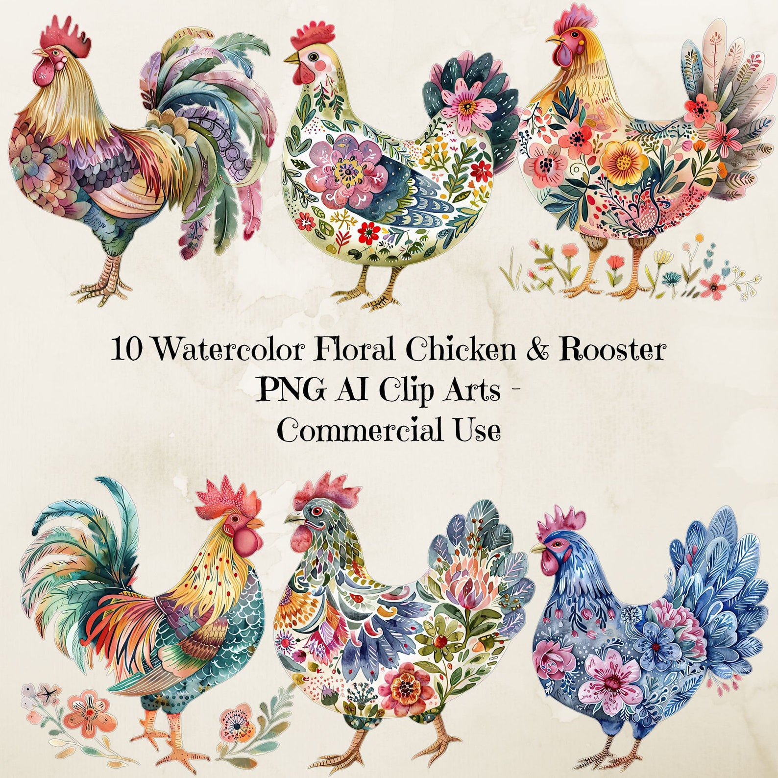 Watercolor Floral Chicken Png, Cardmaking Chickens, Watercolor Rooster ...