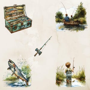 Watercolor Fishing Clipart Bundle, Transparent PNG Graphics (digital ...