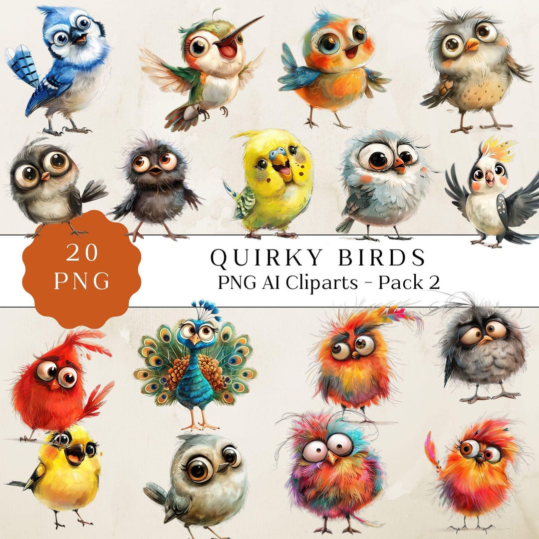Whimsical Quirky Bird Clipart, Funny Bird Clipart, Cute Caricature ...