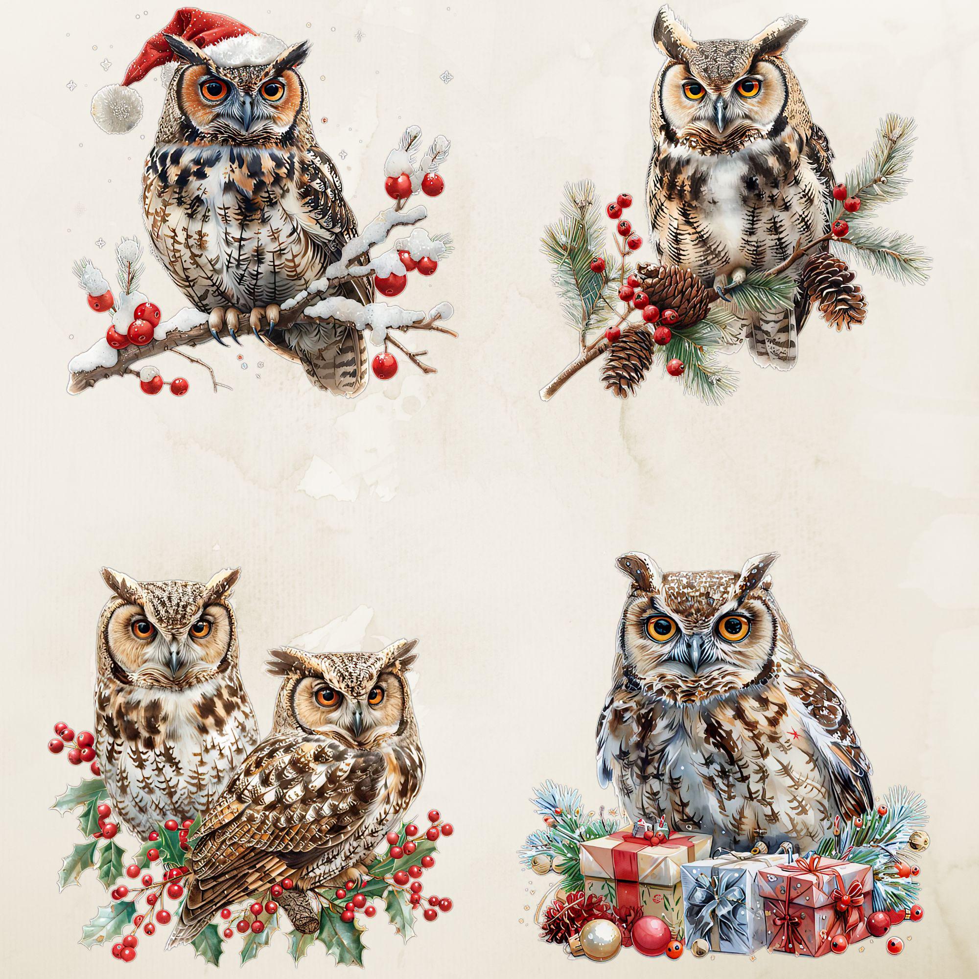 Christmas Owl Clipart, Cute Christmas Owl Clipart Bundle, Christmas Owl ...