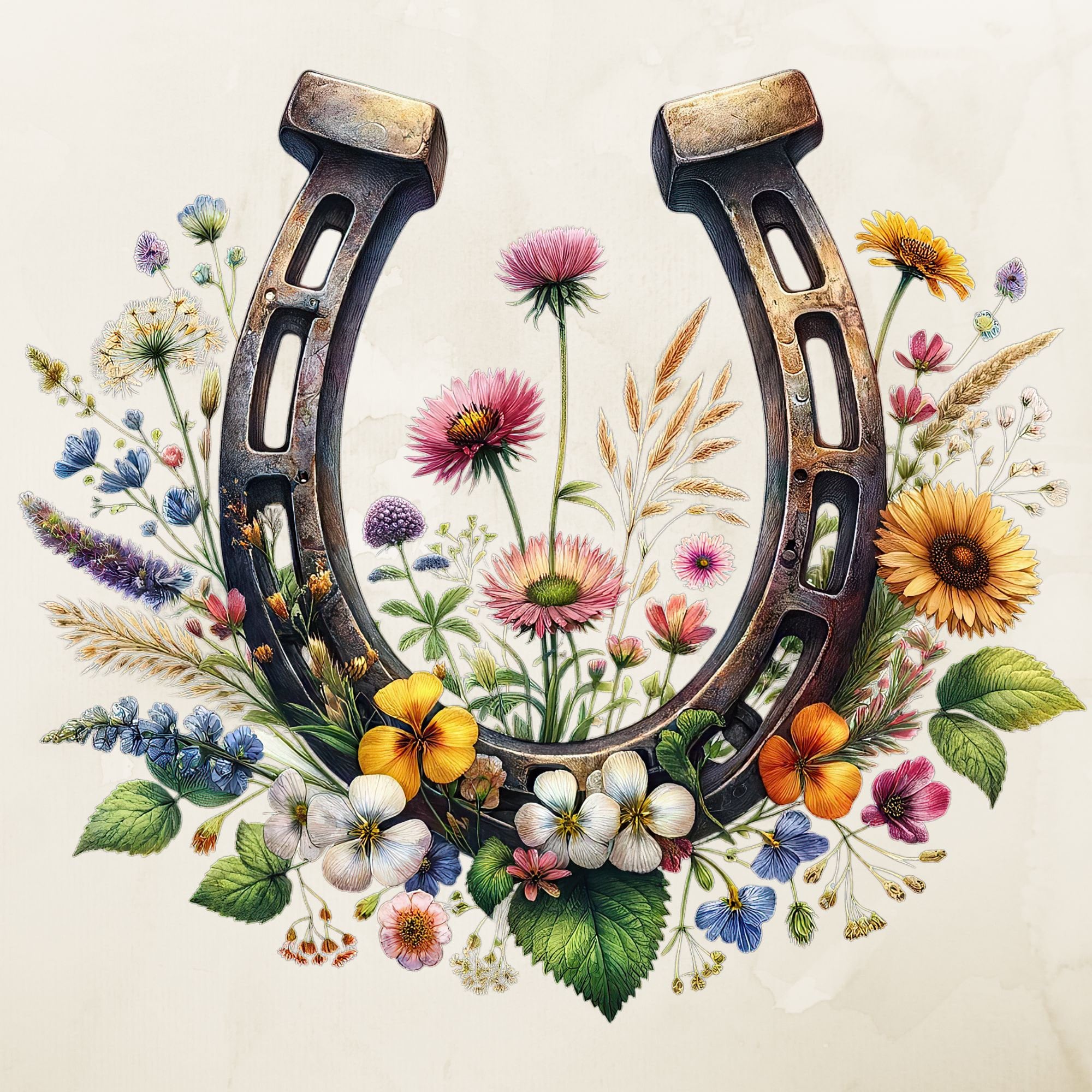 Watercolor Floral Horseshoe Clipart, Horse Lover PNG (300dpi) - Etsy