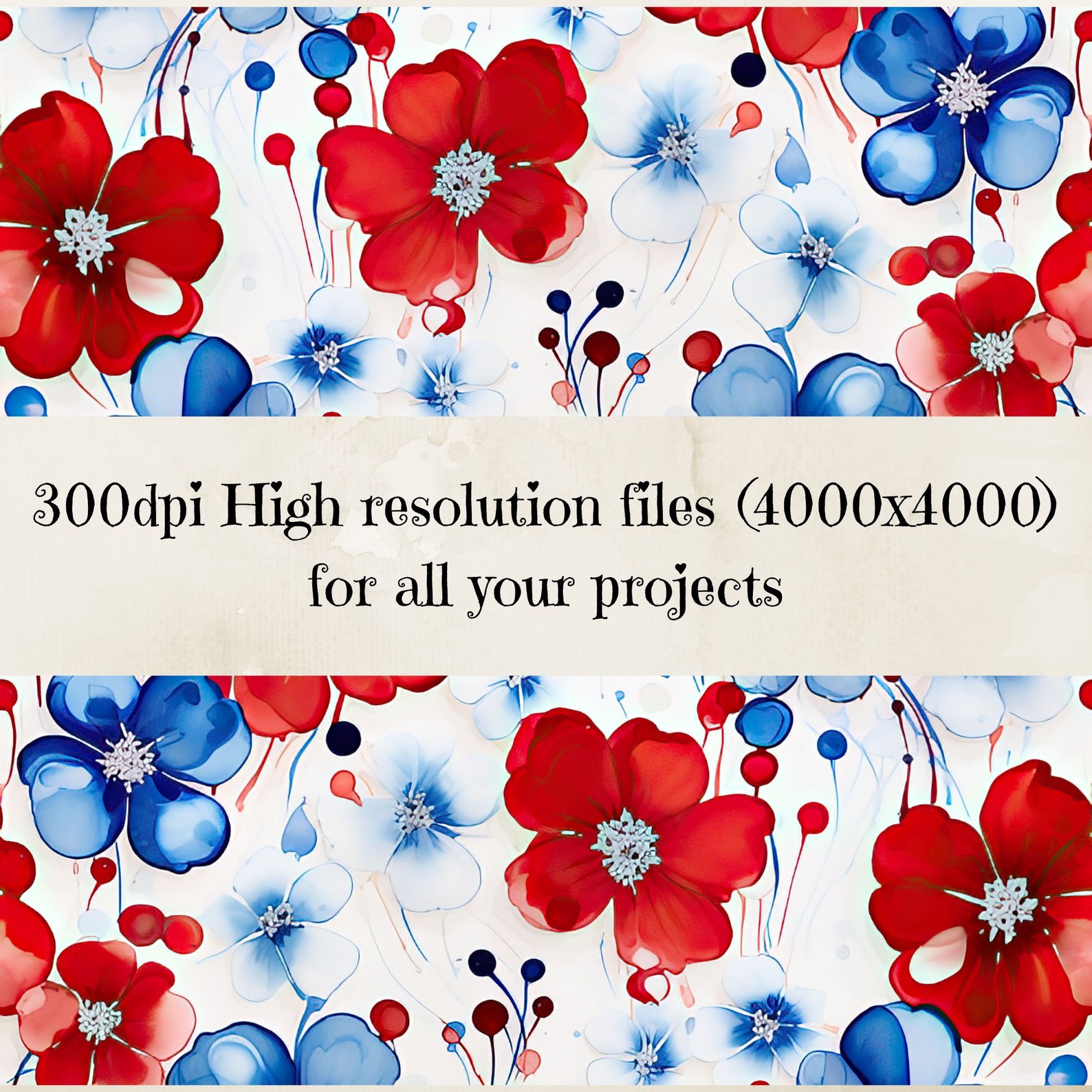 Red White and Blue Floral Digital Paper, Patriotic Patterns (digital ...