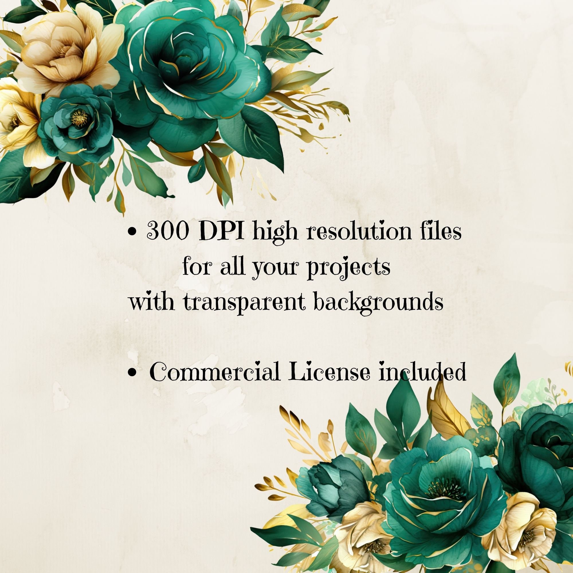 Watercolor Emerald Flower Bouquet Clipart, Watercolor Floral Clipart ...